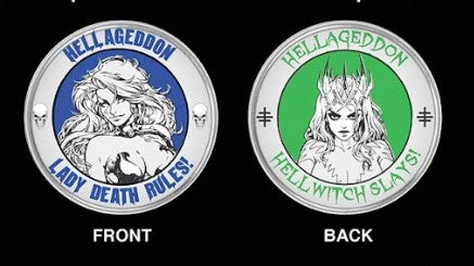 Hellwitch / Lady Death Challenge Coin - Green/Blue — CoffinComicsShop.com