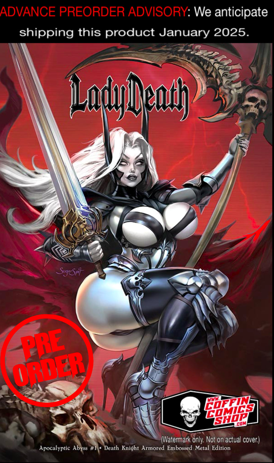 Lady Death: Apocalyptic Abyss #1 - Death Knight Armored Embossed Metal — CoffinComicsShop.com